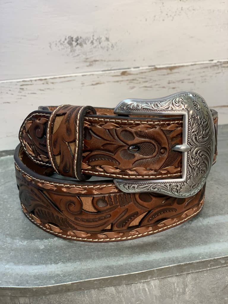 Chocolate Inlay Belt with Tan Whipstitch - Saddle Rags
