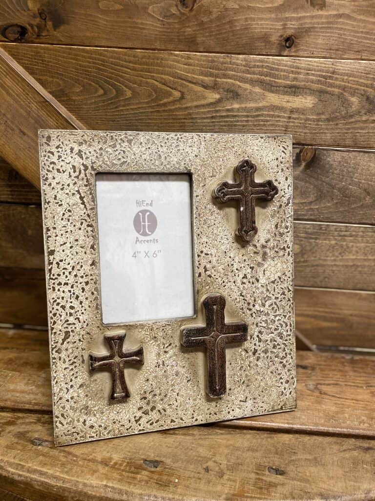 Distressed 3-Crosses 4x6 Photo Frame - Saddle Rags