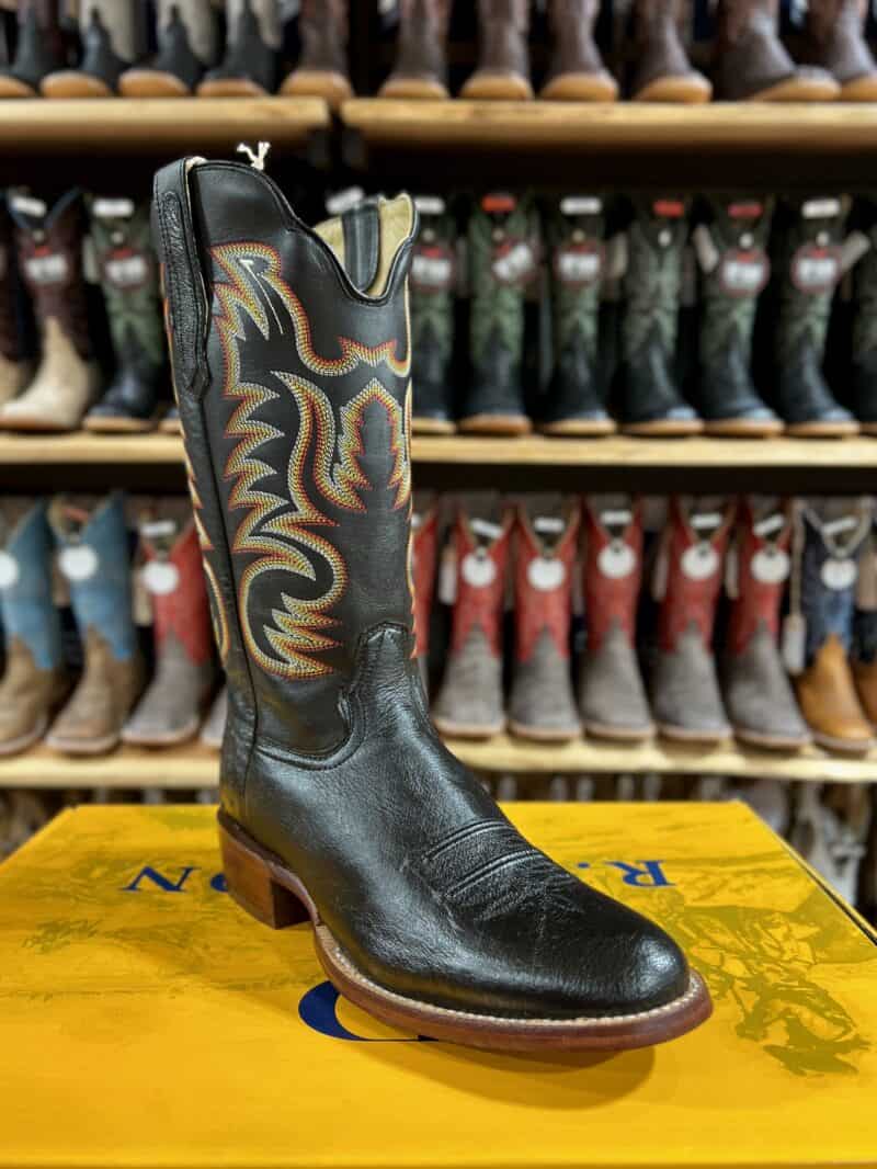 R. Watson Men's Black Smooth Ostrich Round Toe Boot - Saddle Rags