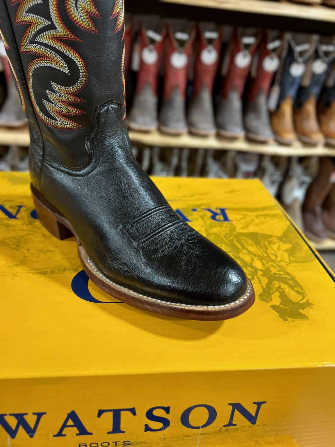 R. Watson Men's Black Smooth Ostrich Round Toe Boot - Saddle Rags