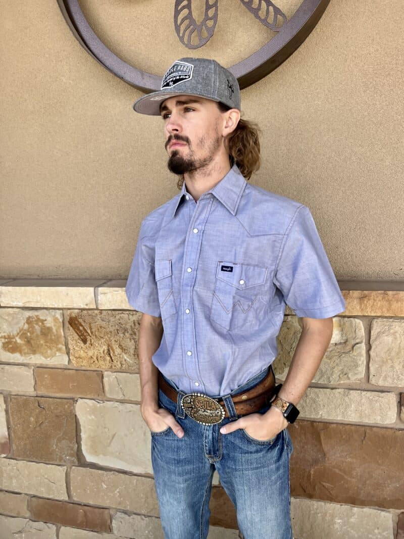 Wrangler Cowboy Cut Work Shirt Short Sleeve Chambray - Saddle Rags