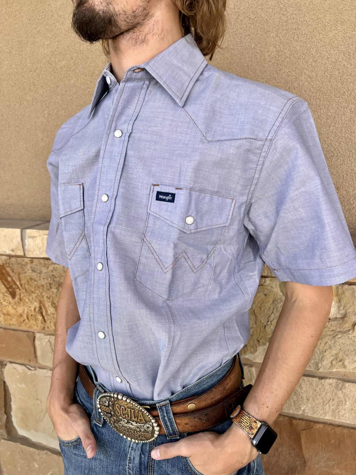 Wrangler Cowboy Cut Work Shirt Short Sleeve Chambray - Saddle Rags
