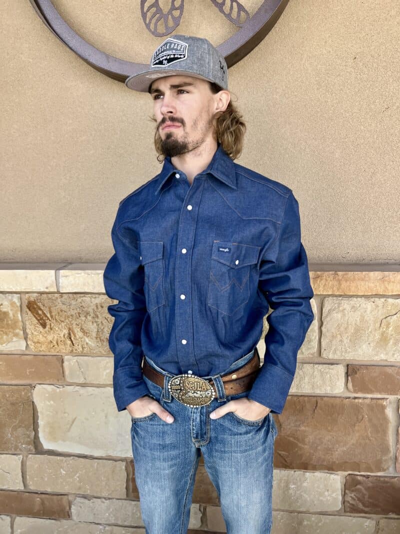 Wrangler Men's Cowboy Cut Work Shirt Long Sleeve Rigid Indigo - Saddle Rags