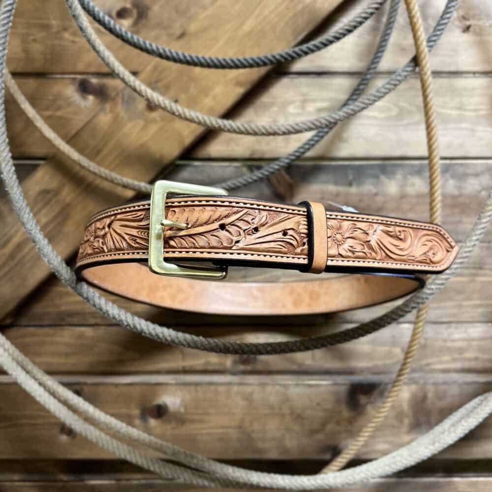 Texas Saddlery Saddle Tan Floral Tooled Belt - Saddle Rags