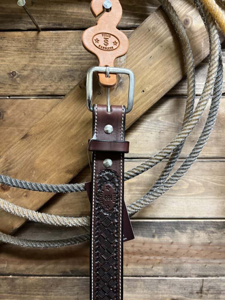 Texas Saddlery Chocolate Waffle Stamped Belt - Saddle Rags