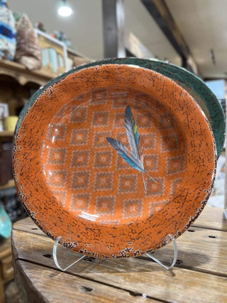 Tossed Feather Melamine Dinner Plate - Saddle Rags