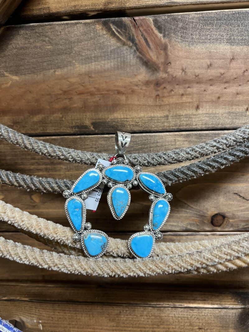 Delbert Delgarito 8 Stone Candelaria Turquoise Naja Pendant - Saddle Rags