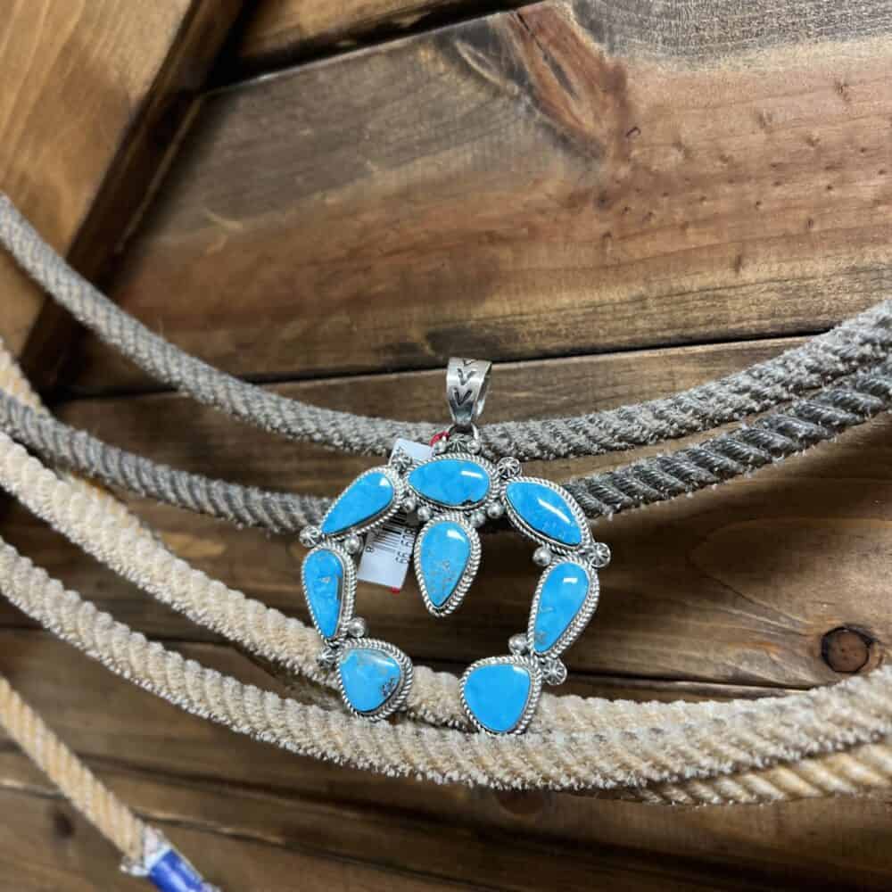 Delbert Delgarito 8 Stone Candelaria Turquoise Naja Pendant - Saddle Rags
