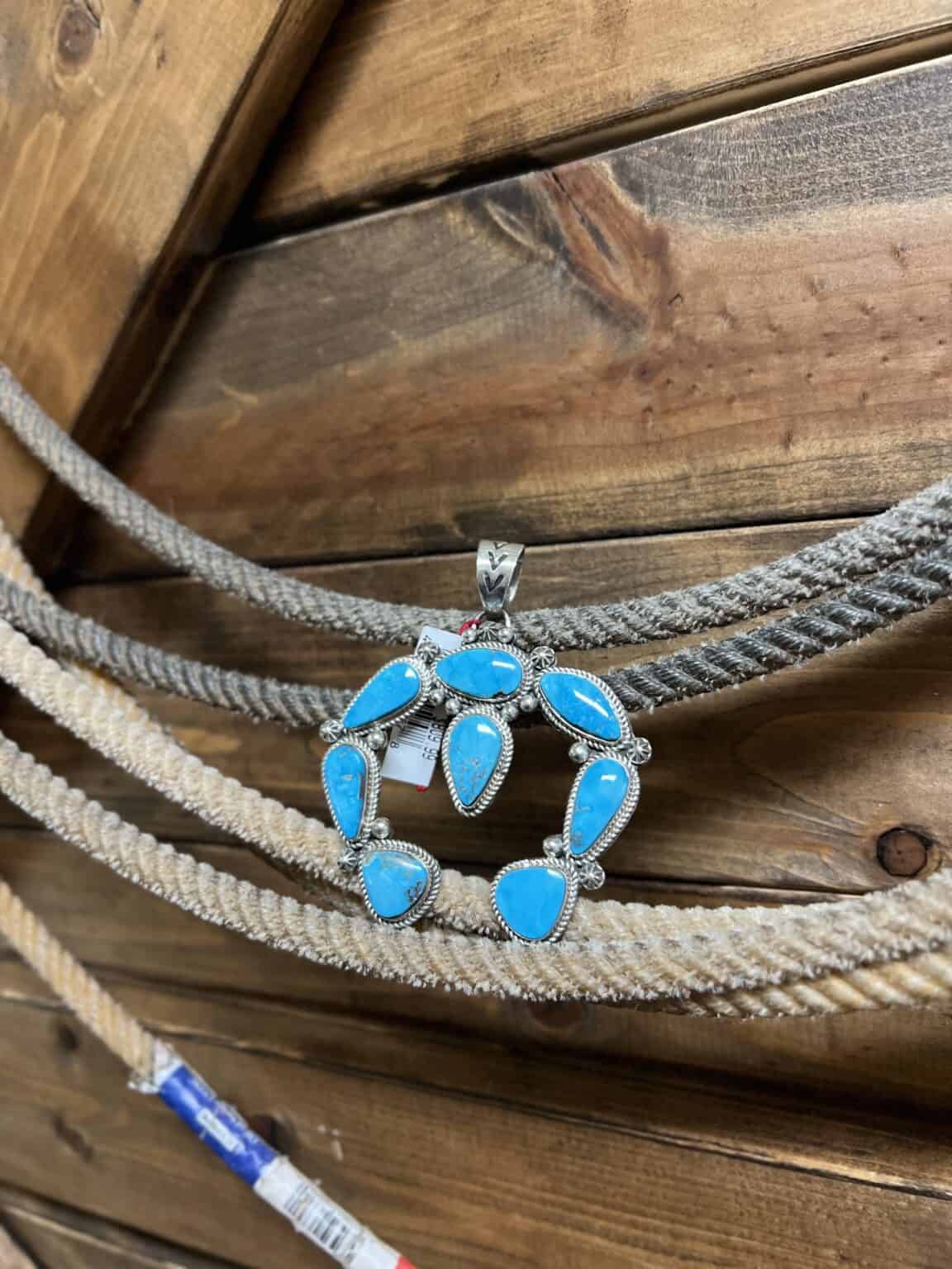 Delbert Delgarito 8 Stone Candelaria Turquoise Naja Pendant - Saddle Rags