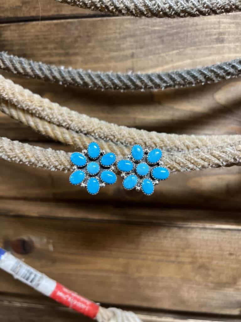 Sam Arviso Turquoise Flower Cluster Post Earrings - Saddle Rags