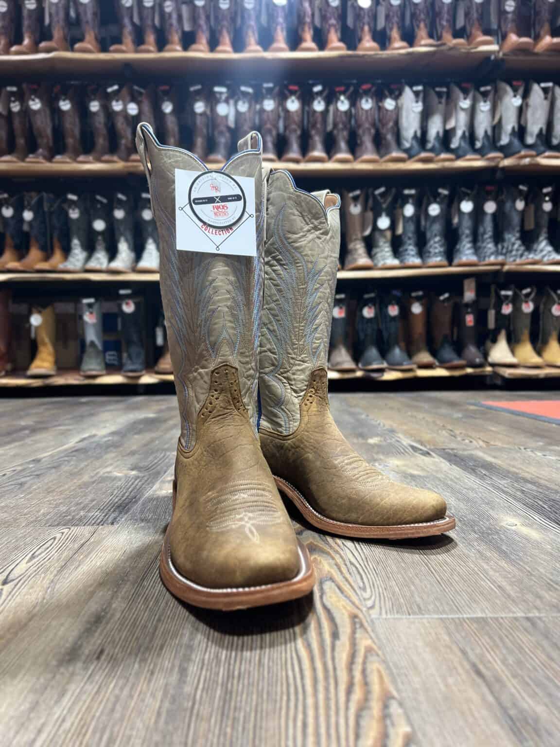 Rios of Mercedes Men's Natural Brahma Bison KS Toe Boot - Saddle Rags