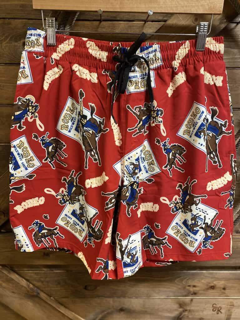 Mens Cinch Rodeo Print Red Swim Trunks - Saddle Rags
