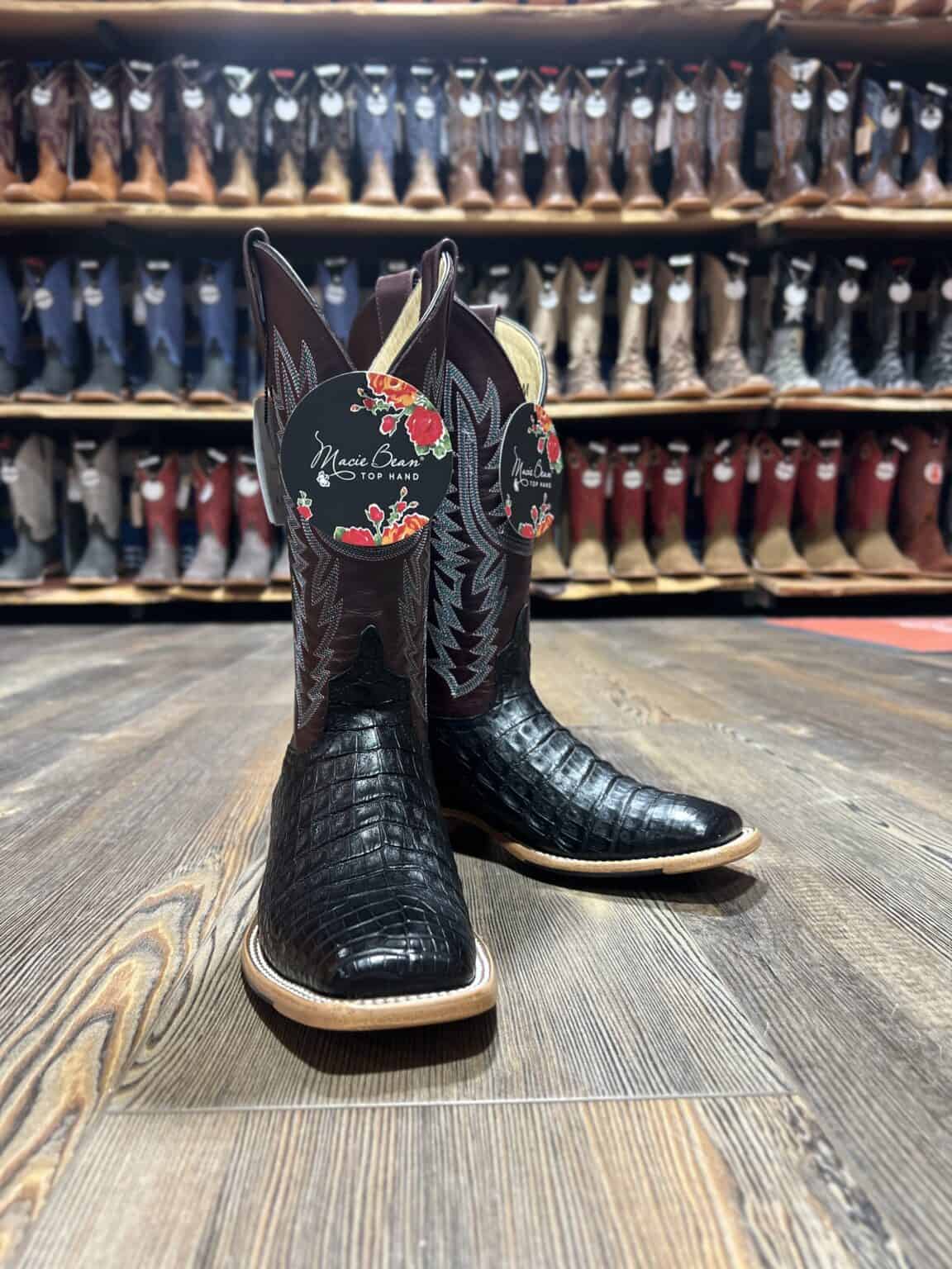 Macie Bean Top Hand Black Caiman Belly Boot - Saddle Rags