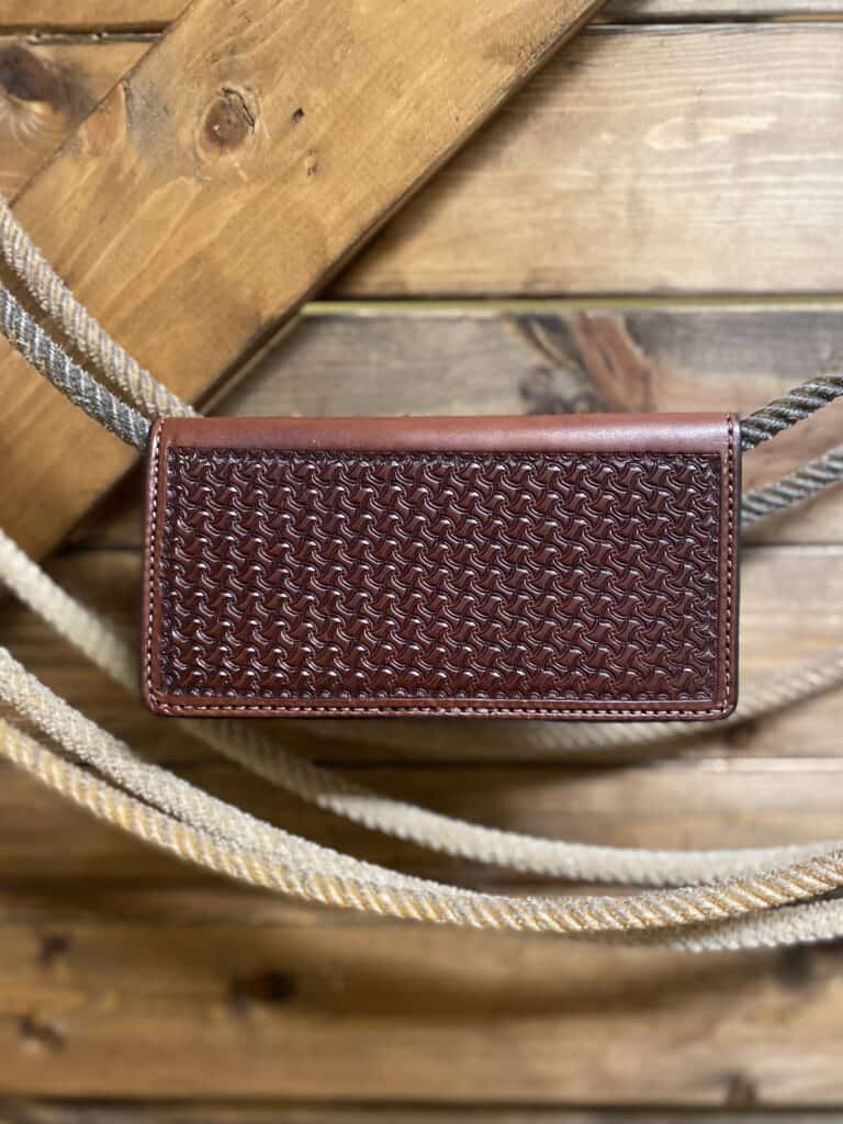 Texas Saddlery Tooled Chocolate Checkbook Cover/Wallet - Saddle Rags