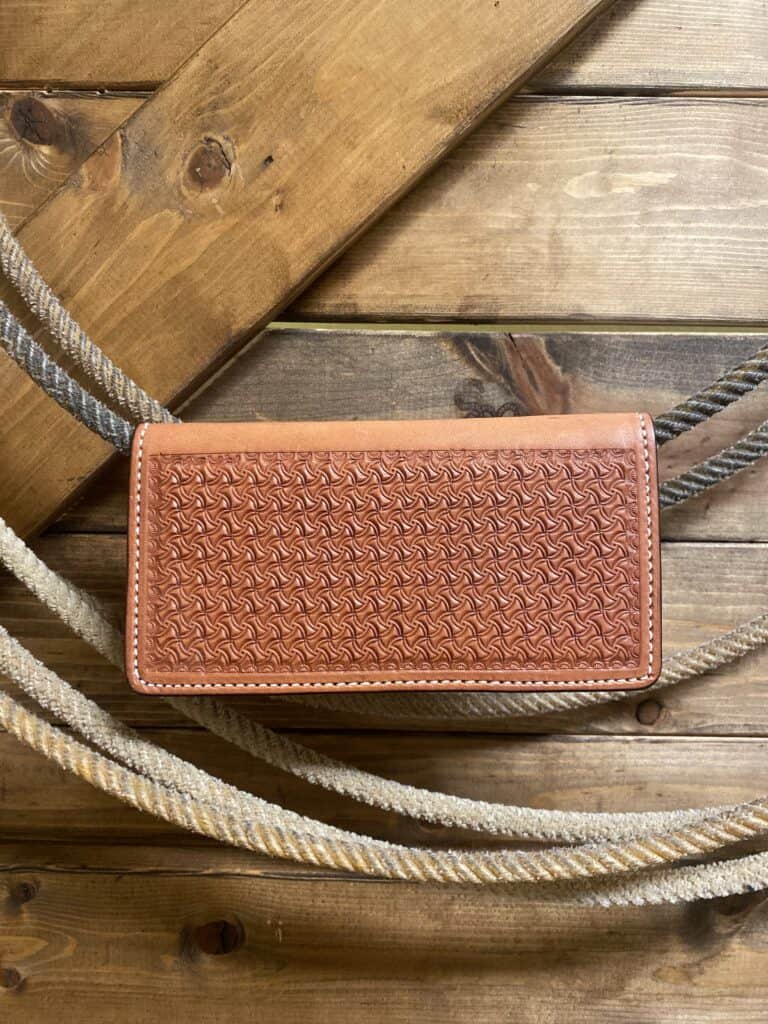 Texas Saddlery Tooled Tan Checkbook Cover/Wallet - Saddle Rags