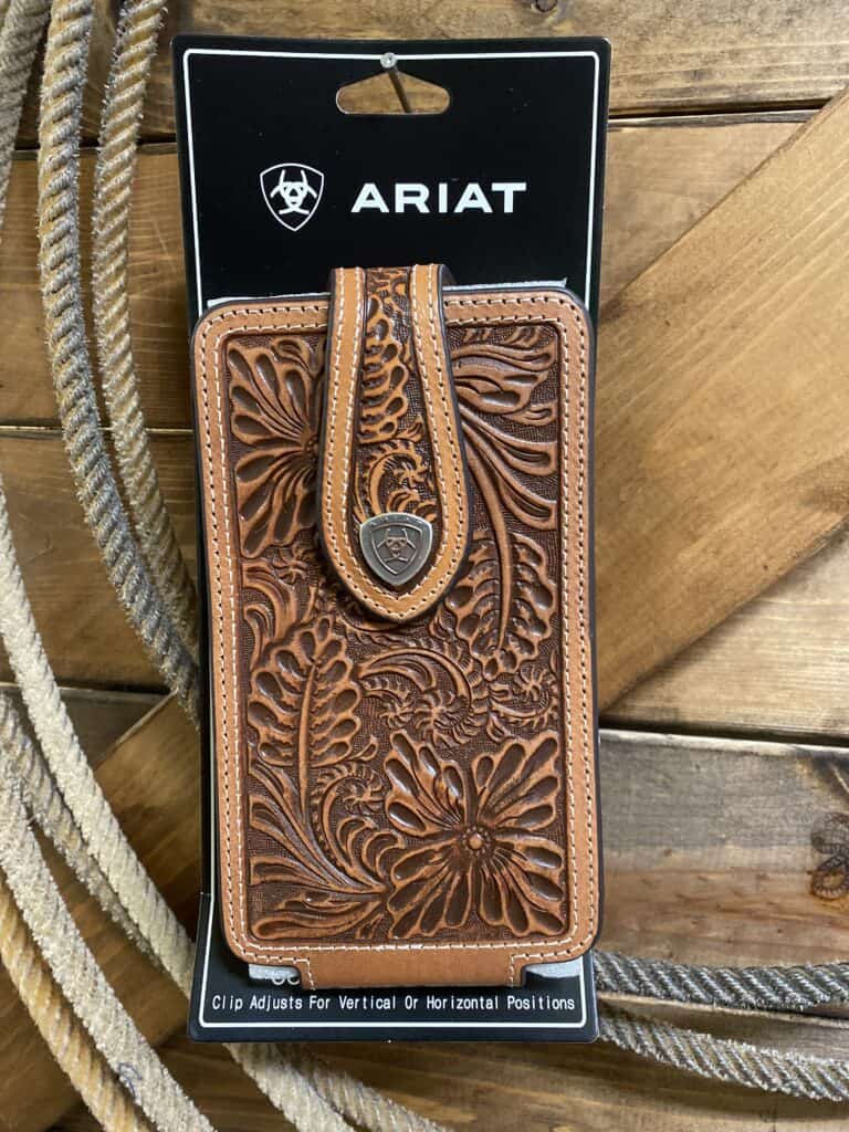 Ariat Cell Phone Carry Case Brown Floral Tooled Leather - Saddle Rags