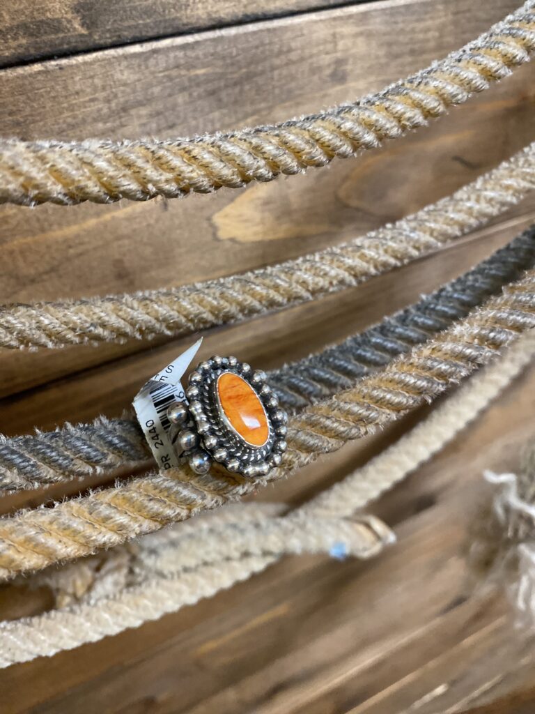 L. Yazzie Sterling Silver Dotted Orange Spiney ring - Saddle Rags