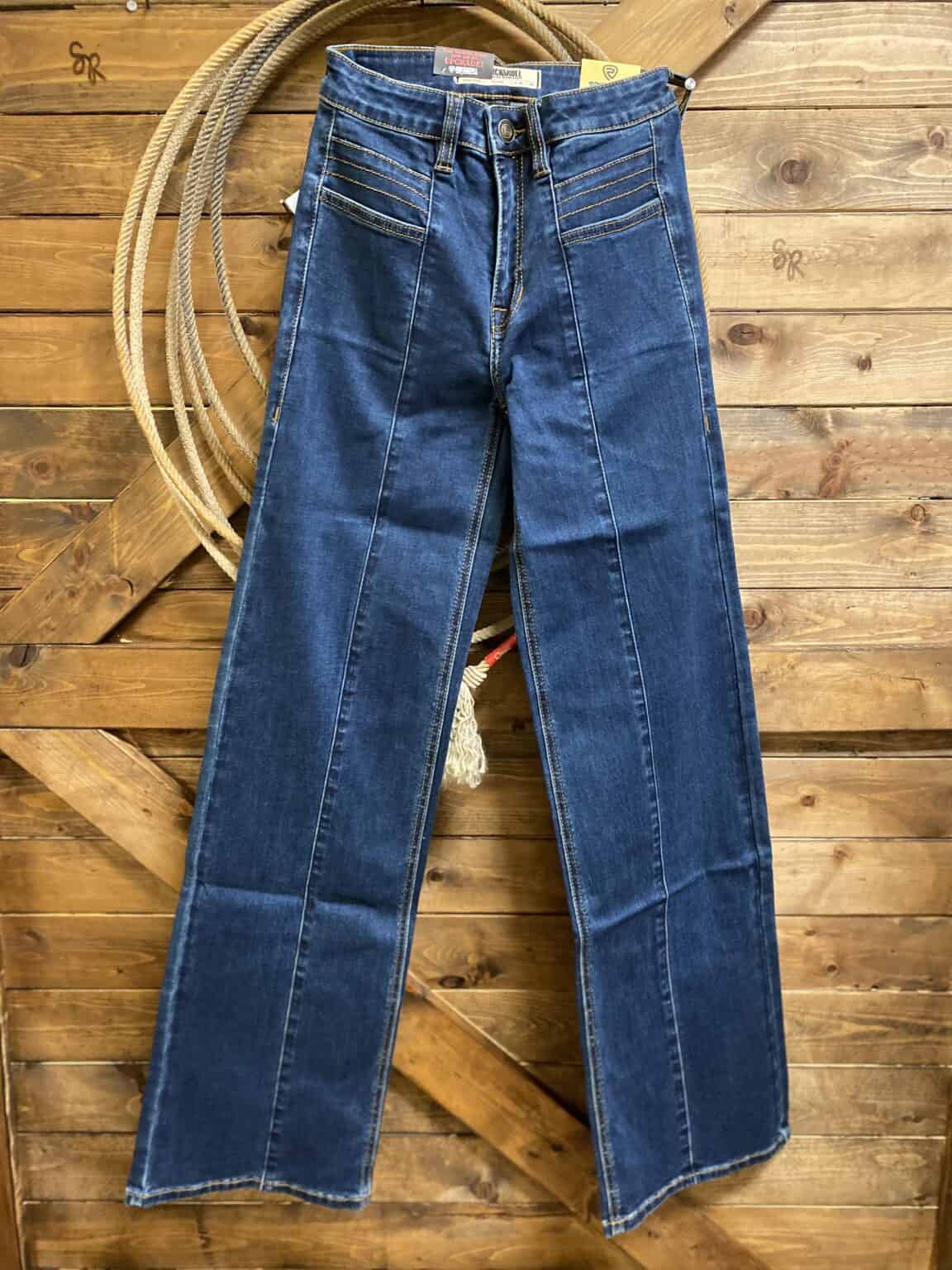 Womens Rock & Roll Relaxed Flare Leg Dark Wash Jean - Saddle Rags