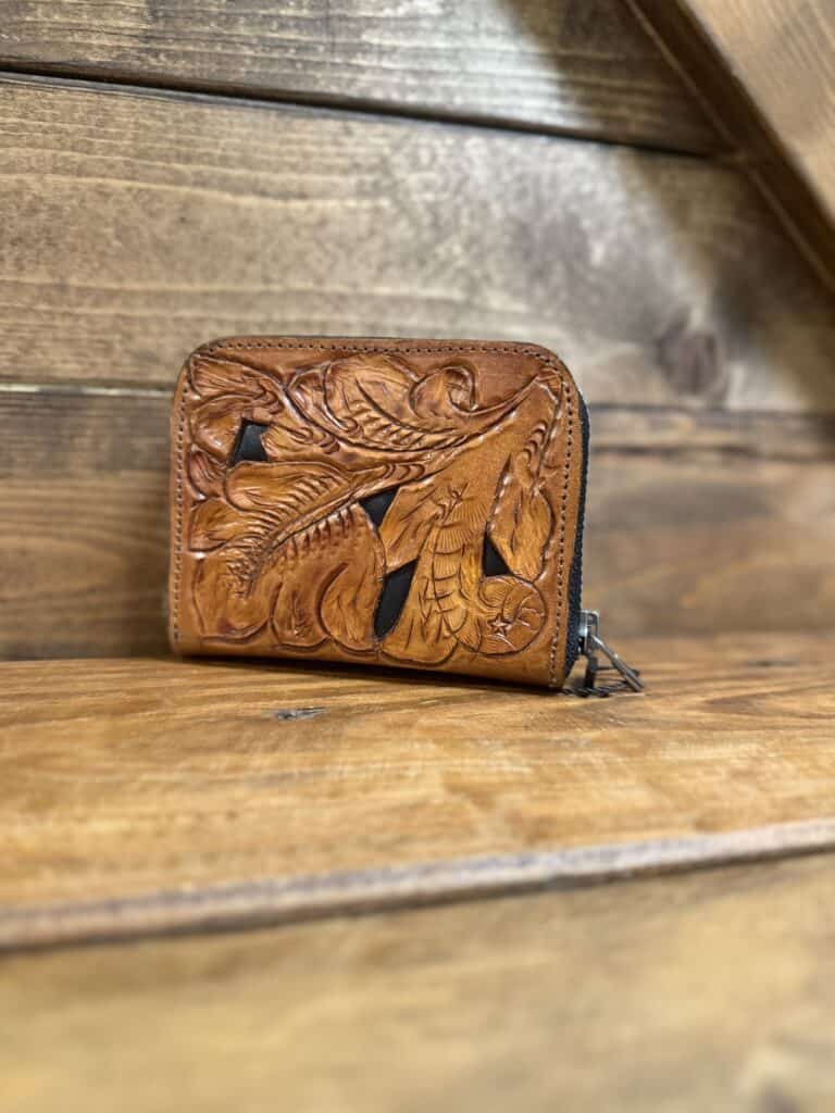 Juan Antonio Tooled Leather Zipper Wallet - Saddle Rags