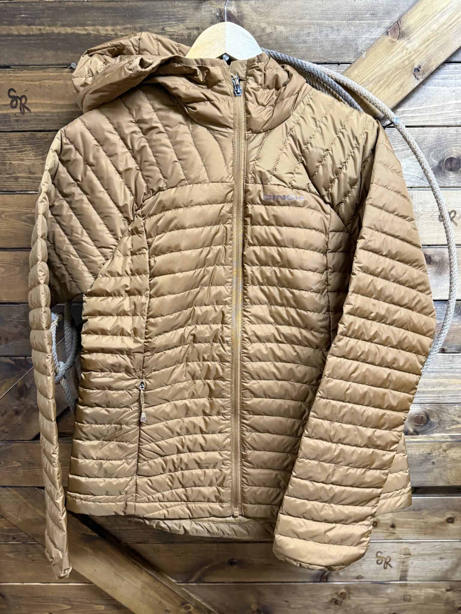 Womens Cinch Down Jacket W/Hood Golden Brown - Saddle Rags